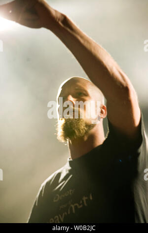 Lead singer Jens Kidman with the heavy metal band Meshuggah from Sweden ...