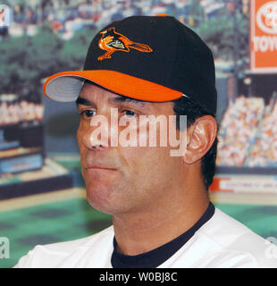 Lee Mazzilli, manager of the Baltimore Orioles, looks out over his team ...