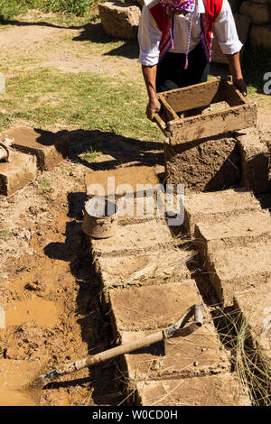 Making adobe mud blocks for building houses, Pisac, Sacred Valley, Peru ...