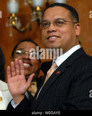 Rep. Keith Ellison, D-Minn., participates in a mock swearing-in ...