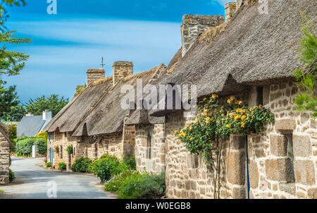 France, Finistere, Nevez, thatched cottage village of Kerascoët ...