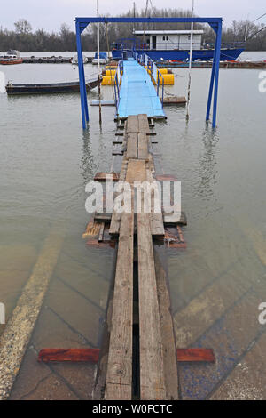 Floating Plank Boards Bridge Over Water Floods Stock Photo - Alamy