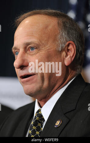Rep. Steve King, R-IA, speaks during a Tea Party rally calling for cuts ...