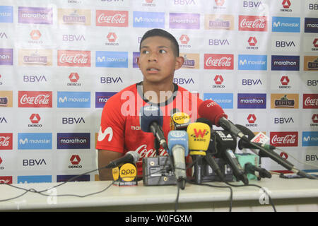 Brazil. 26th June, 2019. Edison Flores Peruvian soccer player gives ...