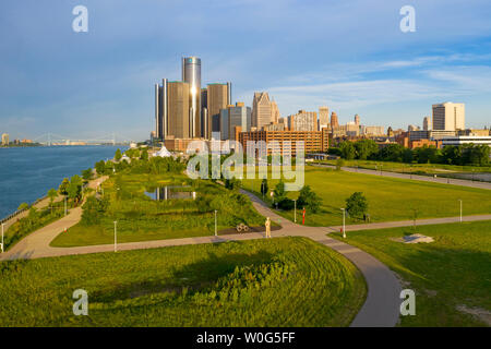 The Detroit River, at Milliken State Park in Detroit, Michigan Stock ...