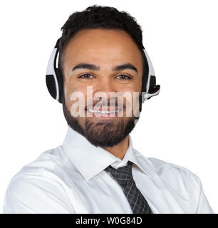 African American man in headsets isolated white background Stock Photo ...