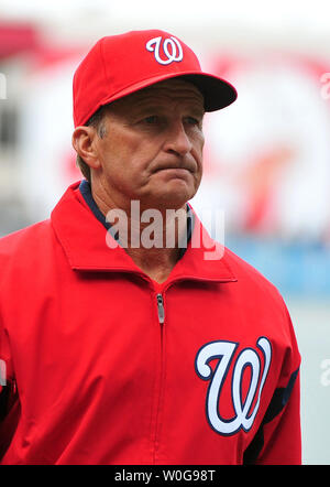 Washington Nationals Manager Jim Riggleman watches warm ups before ...