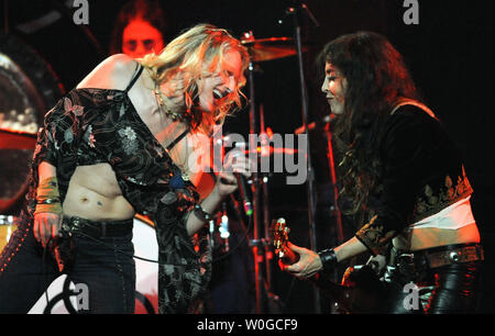 Guitarist Steph Paynes of the rock group Lez Zeppelin plays a Theremin ...