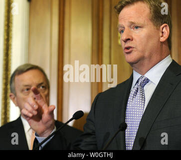 NFL Commissioner Roger Goodell listens as President Donald Trump speaks ...