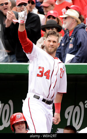 Washington Nationals’ Bryce Harper celebrates his two-run home run as ...