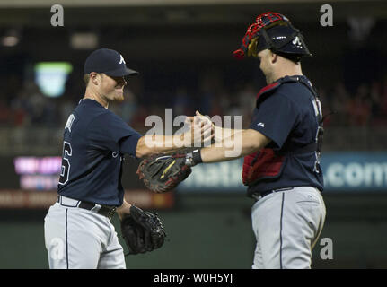 Atlanta Braves closer Craig Kimbrel (46) pumps his fists after getting ...