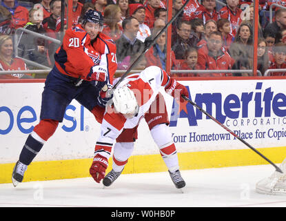 Washington Capitals right wing Ryan Leonard (9) looks for a shot on ...