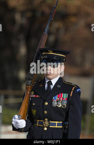 Sgt. Ruth A. Hanks, who is training to receive her Tomb Badge, guards ...