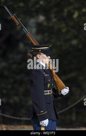Sgt. Ruth A. Hanks, who is training to receive her Tomb Badge, guards ...