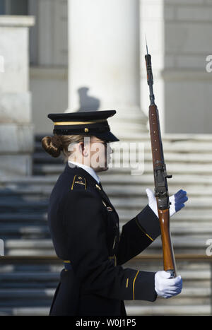 Sgt. Ruth A. Hanks, who is training to receive her Tomb Badge, guards ...