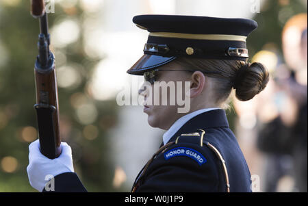 Sgt. Ruth A. Hanks, who is training to receive her Tomb Badge, guards ...