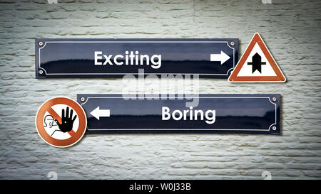 Street Sign the Direction Way to Exciting versus Boring Stock Photo - Alamy