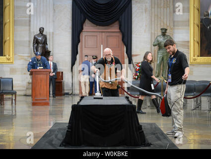 Workers clean and prepare Lincoln's catafalque for President George H ...