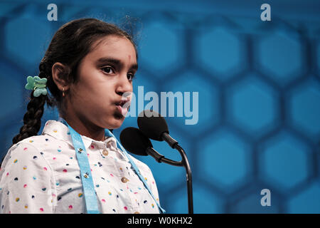 Srinidhi Rao, 9, of Hinsdale, Illinois, participates in the third round ...