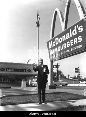Ray Kroc, founder of McDonald's, is shown with a multimixer at one of ...