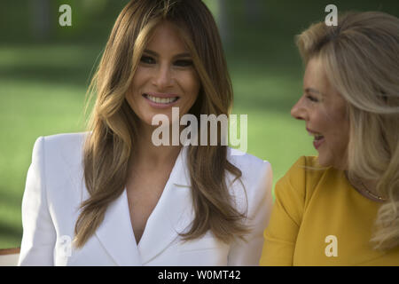 Sara Netanyahu, left, US First Lady Melania Trump, center, and Israel's ...