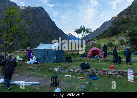 Campsite on the Inca trail, day one, KM82 to Huayllabamba, Peru, South ...
