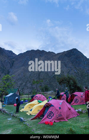 Campsite on the Inca trail, day one, KM82 to Huayllabamba, Peru, South ...