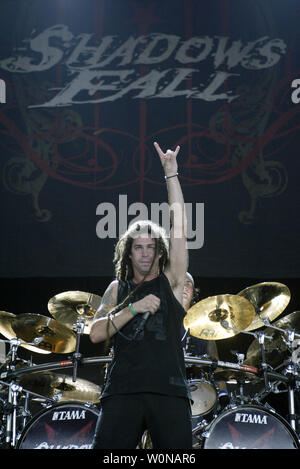 Brian Fair of Shadows Fall performs in concert at the 2005 Ozzfest tour ...