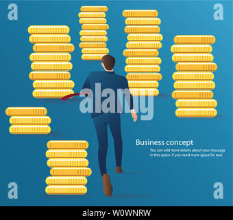 businessman running with gold dollar coins Stock Photo - Alamy