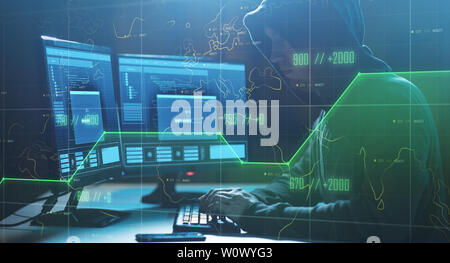 hacker with progress loading bar on computers Stock Photo - Alamy