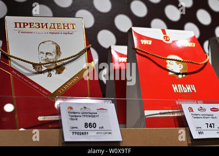 Russian chocolate candy box with Vladimir Putin portrait on the candy ...