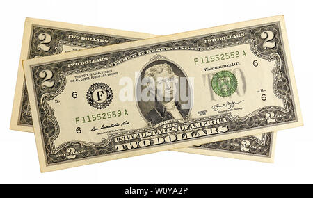 Rare two dollar USA bill or banknote The back showing Declaration of ...