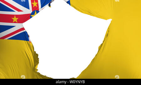 Niue city, capital of Alofi flag with a small holes, white background ...