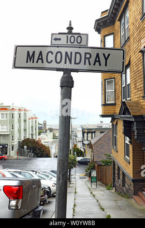 Macondray Lane street sign in San Francisco, California, USA, the lane ...