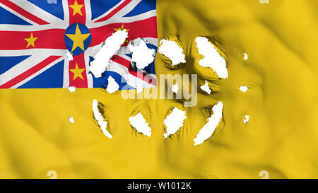 Niue city, capital of Alofi flag with a big hole, white background, 3d ...