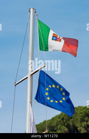 Italian flag with emblem of the four Maritime Republics, Venice, Genoa ...