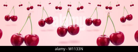 Panoramic banner image with red cherry leaves, hemp cord and cranberry ...