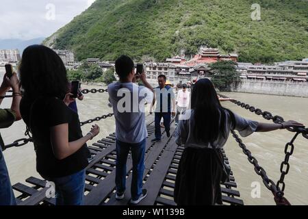 China, Sichuan, Luding, Luding bridge over Dadu river. The bridge dates ...