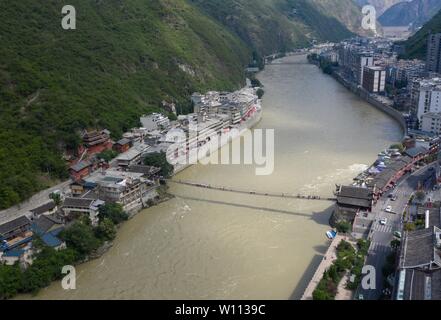 China, Sichuan, Luding, Luding bridge over Dadu river. The bridge dates ...
