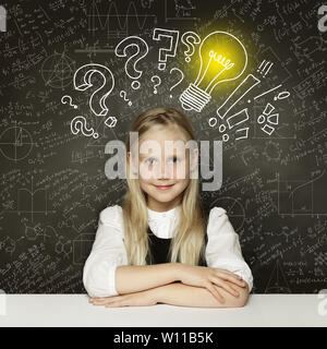 Idea and brainstorming concept. Girl cute blonde with speech bubble ...