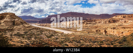 Mesa and canyon landscape and Utah State Route 313 aerial view near ...