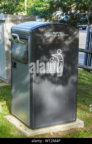 BigBelly solar powered trash compactor solar charged battery compacts ...