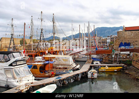 KYRENIA, CYPRUS - JANUARY 19, 2015: Winter view of Kyrenia old Stock ...