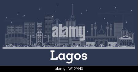 Outline Lagos Nigeria City Skyline with Modern Buildings and ...