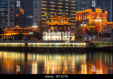 Night view of Hejiang Pavilion, Funan River, Chengdu Stock Photo - Alamy