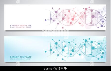 Vector banners and headers for site with DNA strand and molecular ...