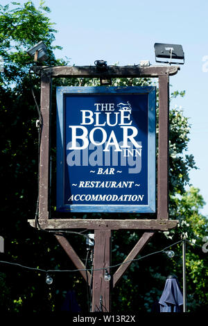 The Blue Boar Inn sign, near Temple Grafton, Warwickshire, England, UK ...