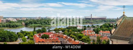Warsaw cityscape. Panoramic view on the city buildings at sunset in the ...