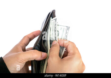 woman taking out money dollar banknotes from wallet Stock Photo - Alamy