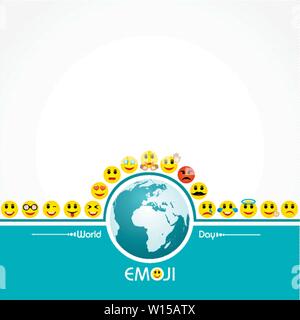 World Emoji Day, july 17th banner. Smiling emoticon and lettering World ...